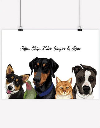 Custom Five Pet Portrait | 5 Pet Portraits | Made In Australia